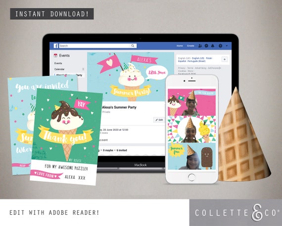 ICE CREAM virtual party bundle! Ice cream party hats, virtual ...