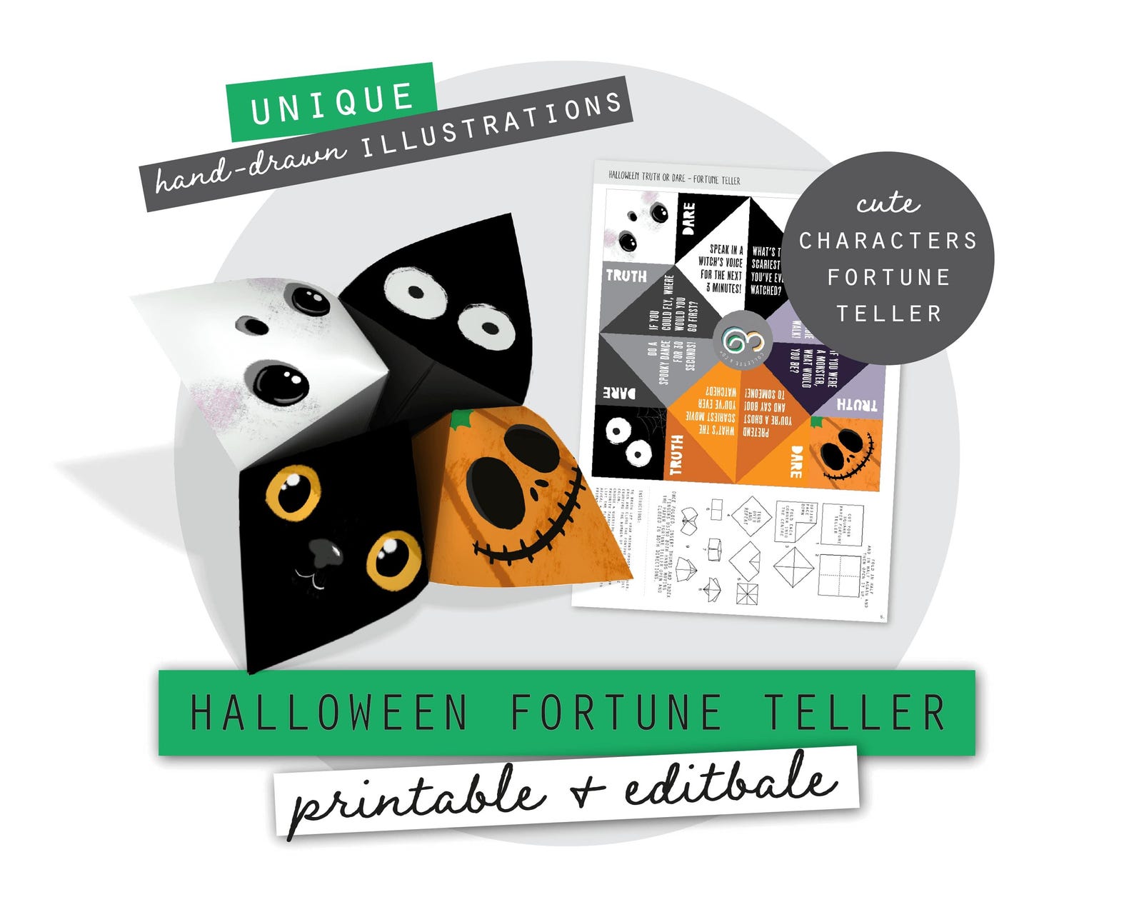 Halloween Fortune Teller Printable – Editable Truth or Dare Cootie ...