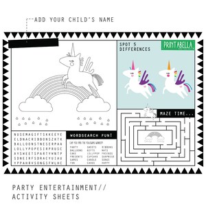 Rainbow Unicorn Activity Sheets for Kids Party Entertainment Coloring ...