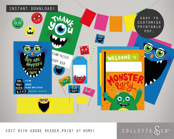MONSTER Party Printables Monster theme Birthday Bundle Editable ...