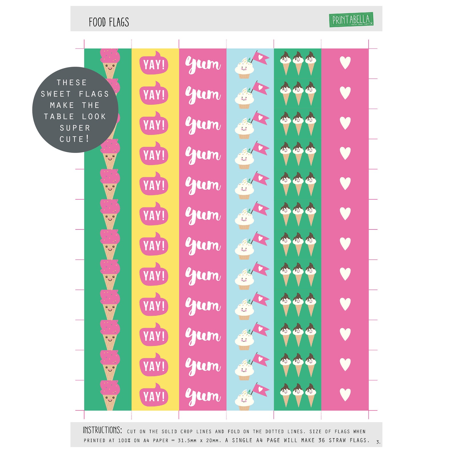 ICE CREAM Printables Party Food Flags Ice-cream Party Straw - Etsy
