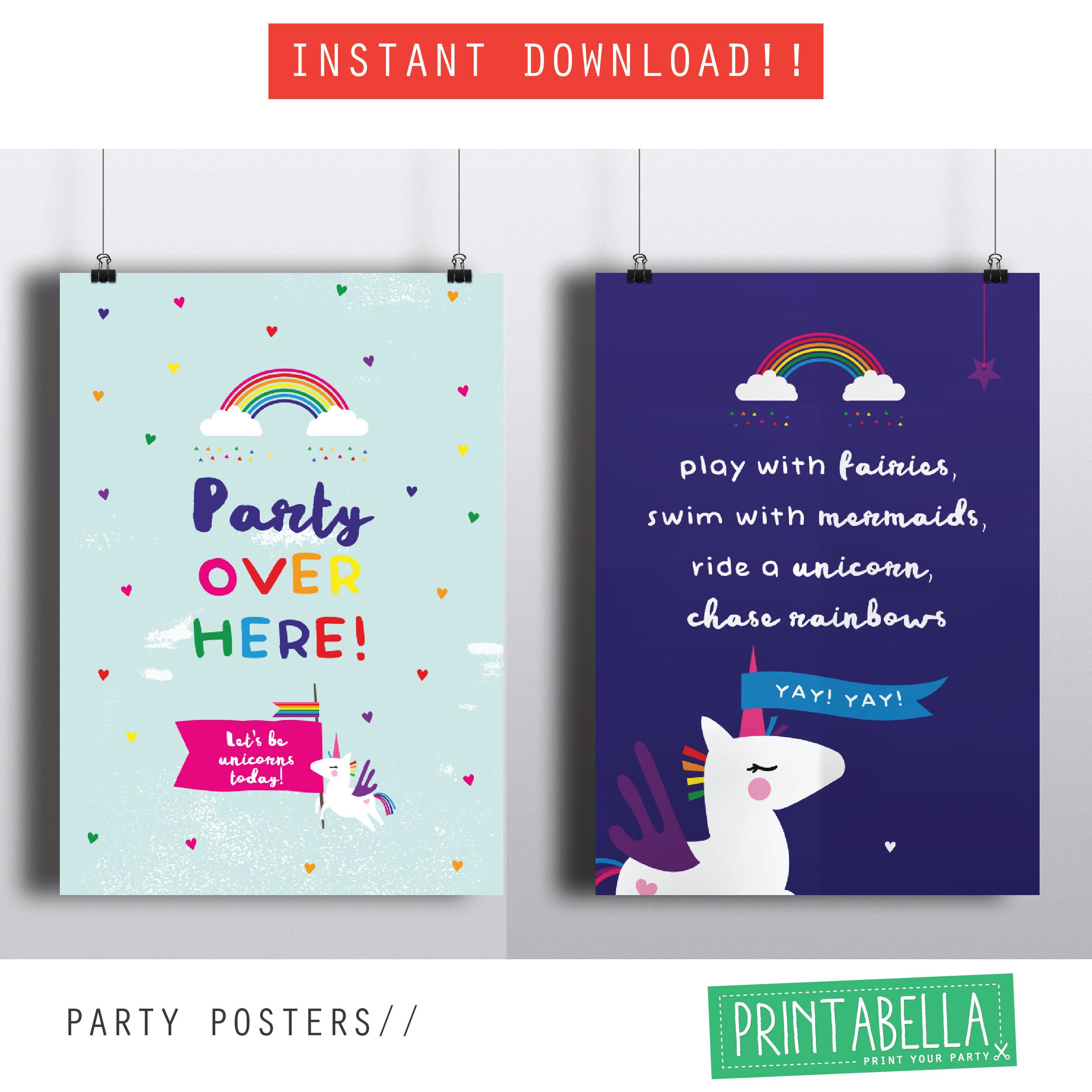 Rainbow Unicorn Party Poster PACK With 4 Editable UNICORN RAINBOW Party ...