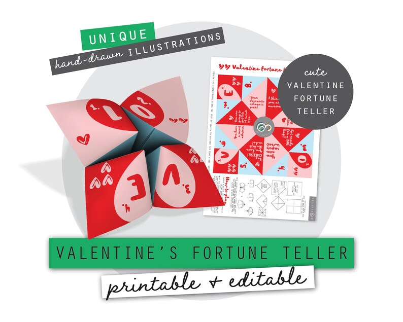 Valentine’s Day Fortune Teller Printable | Kids Cootie Catcher Game ...