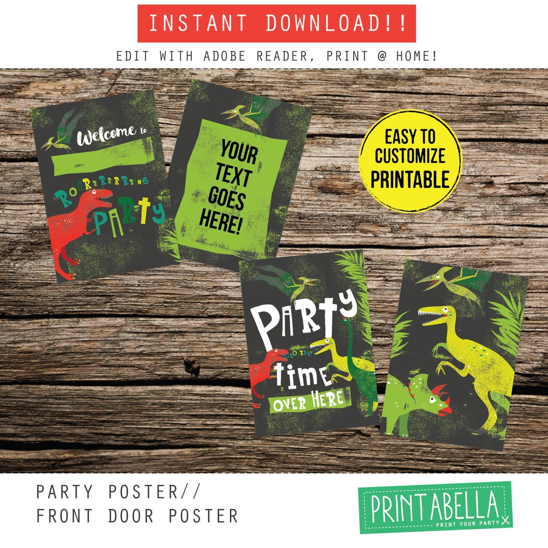 Dinosaur Party Poster Editable Party Posters Customize Party Posters ...