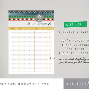 Printable Gift Log Instant Download Gift Tracker for Kids Party Thank ...