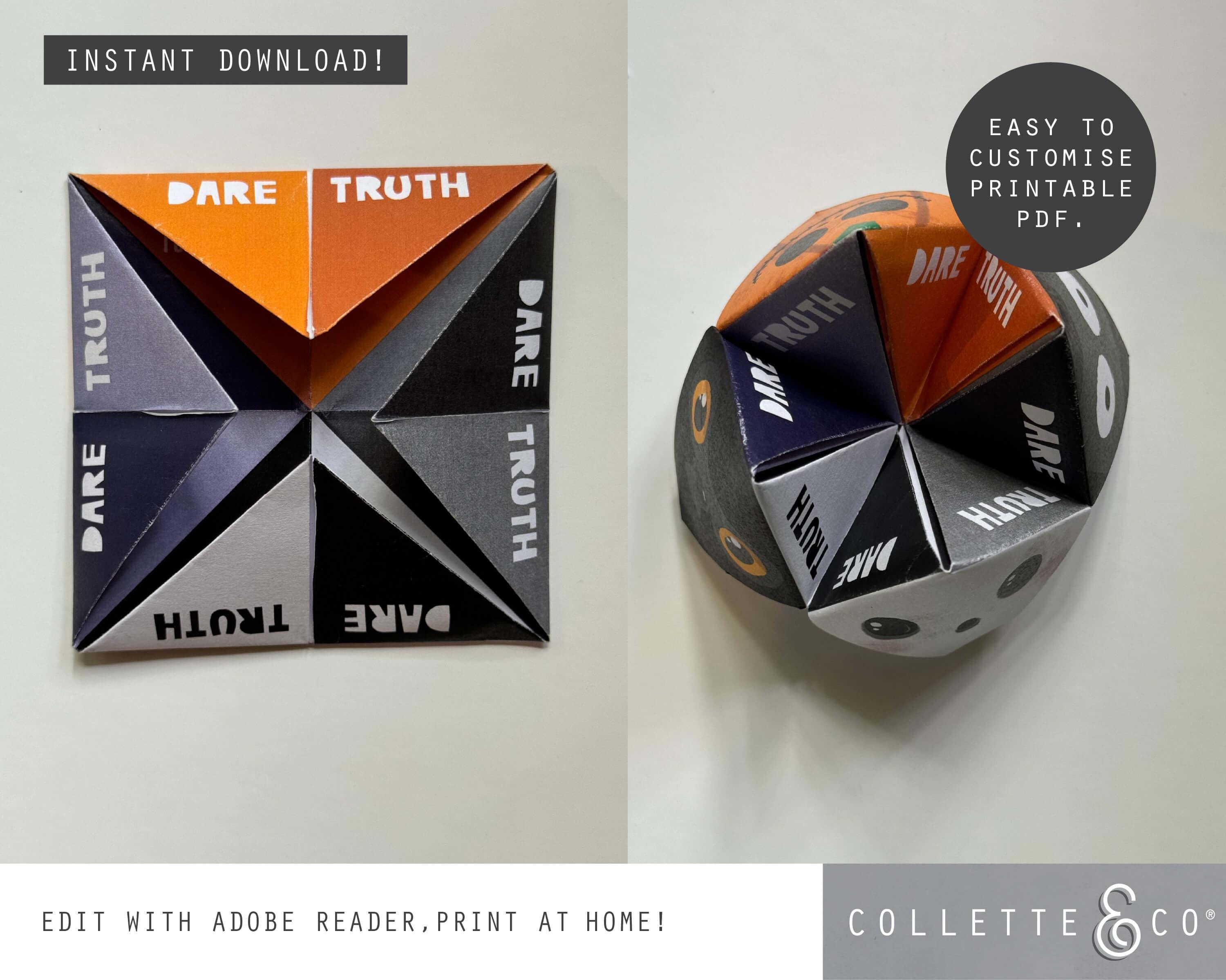 Halloween Fortune Teller Printable – Editable Truth or Dare Cootie ...