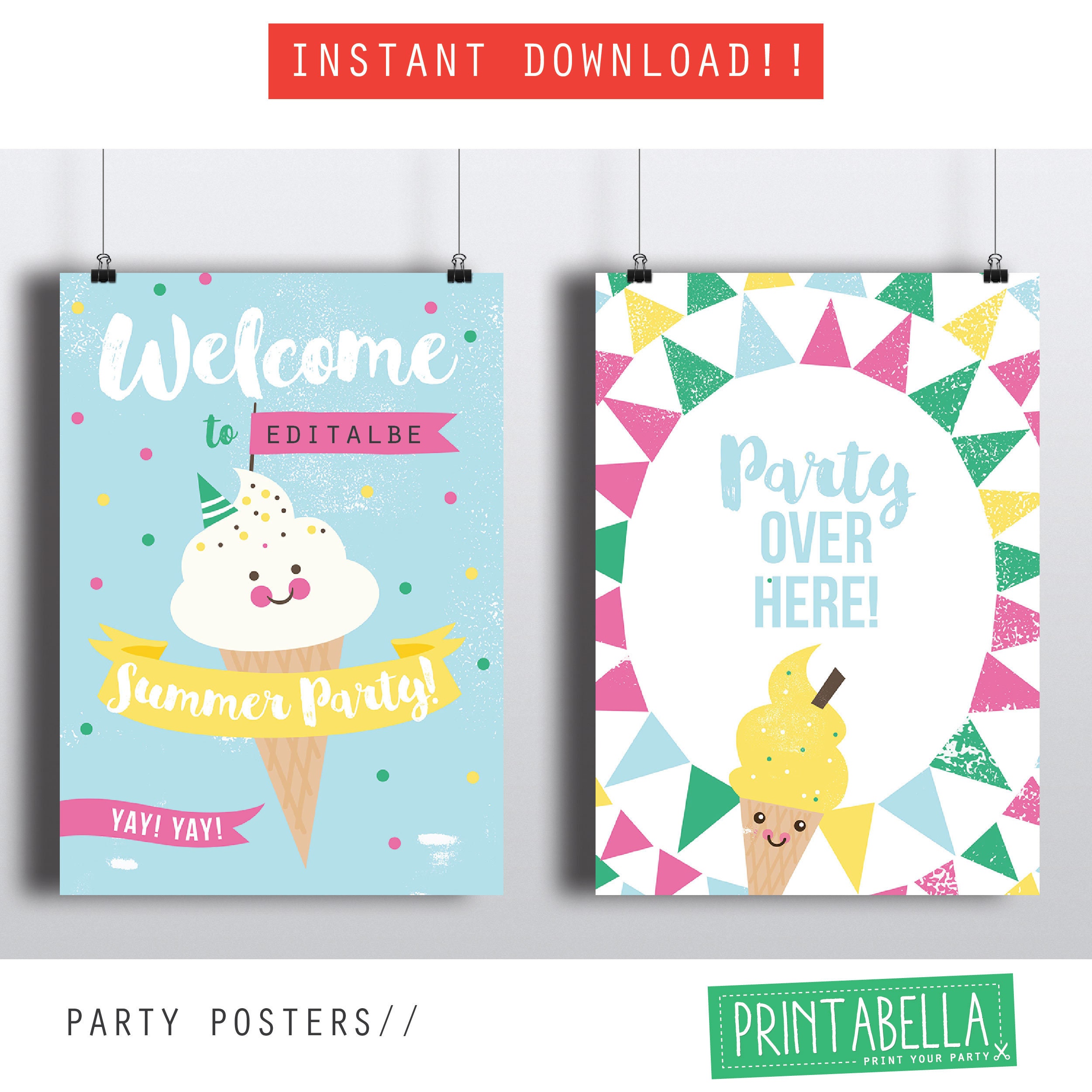 Ice Cream Party Poster Pack: Editable Party Decor (digital Download) - Etsy