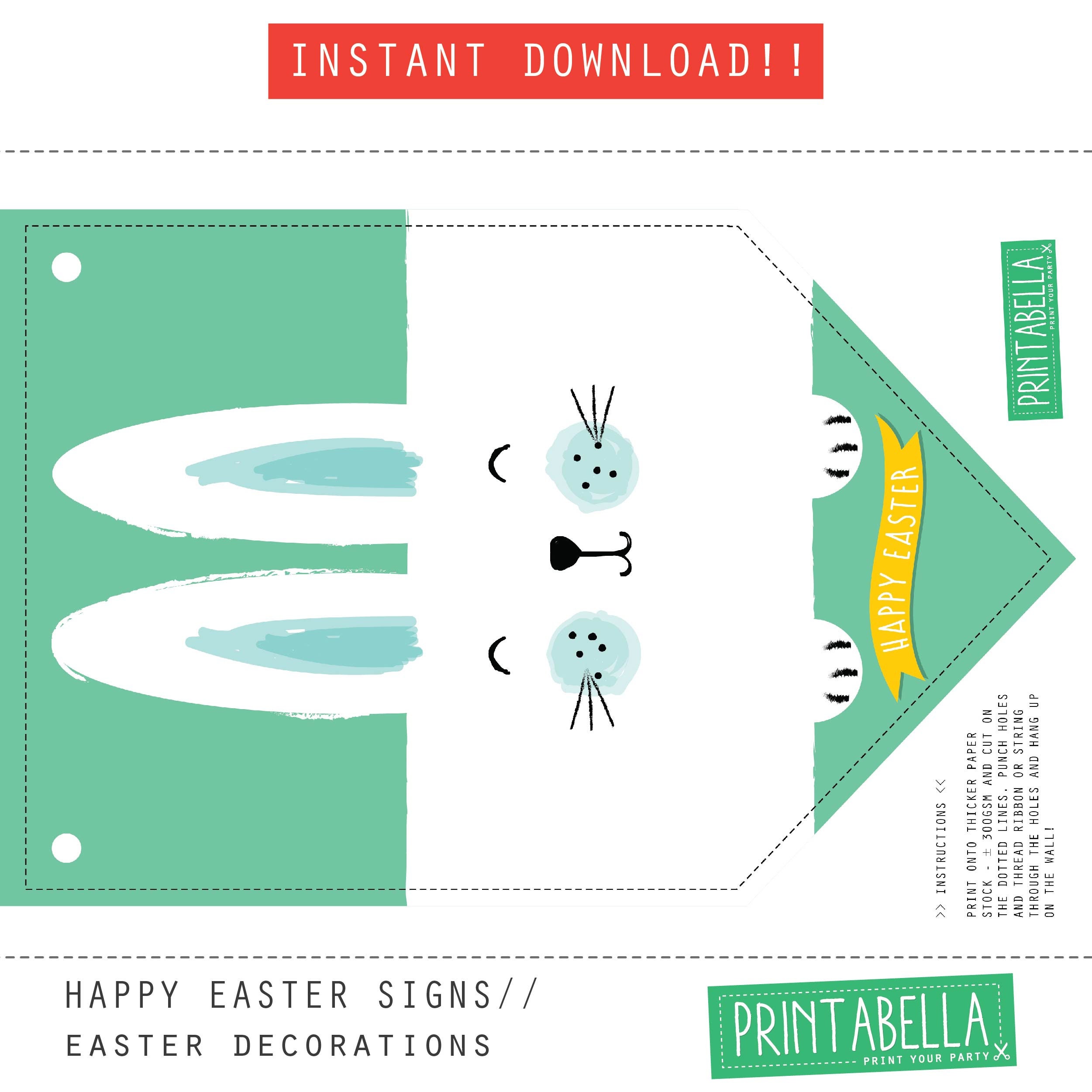 EASTER DECOR Printables Cute Easter Decorations Printable Banner Flags ...