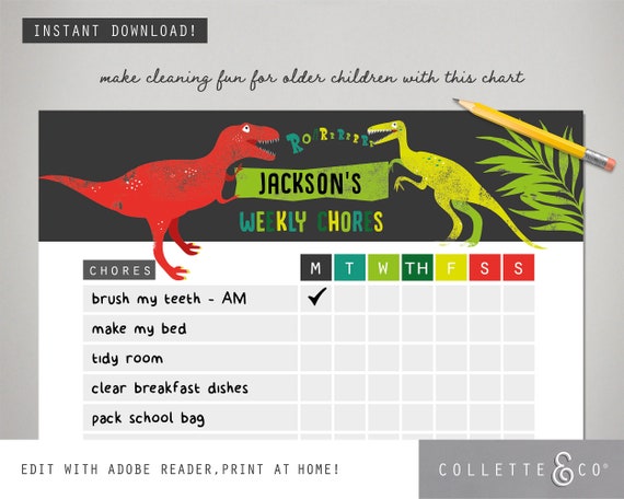 CHORE CHART for kids printable dinosaur theme perfect dino fans by ...