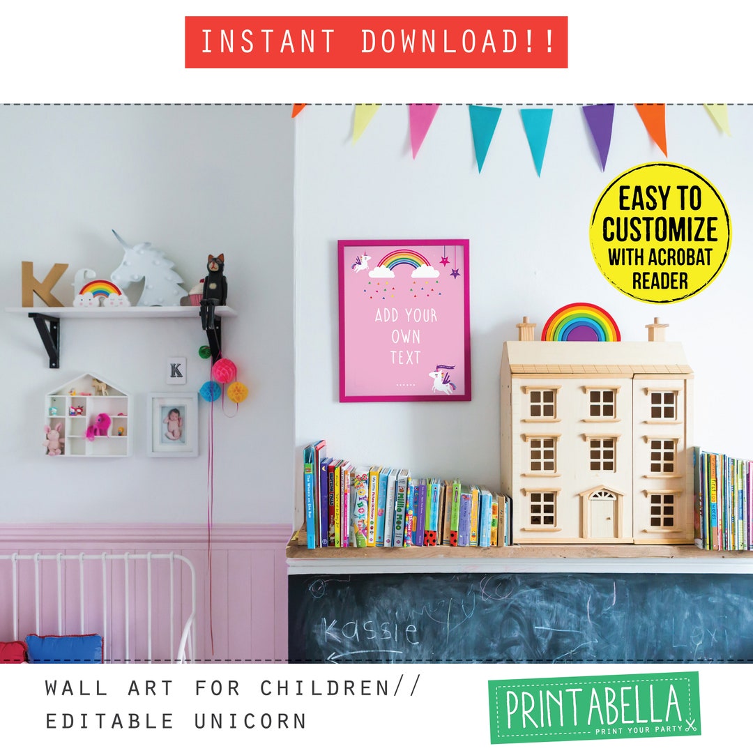 Editable Rainbow Unicorn Wall Art: Girls Room Decor (digital Download ...