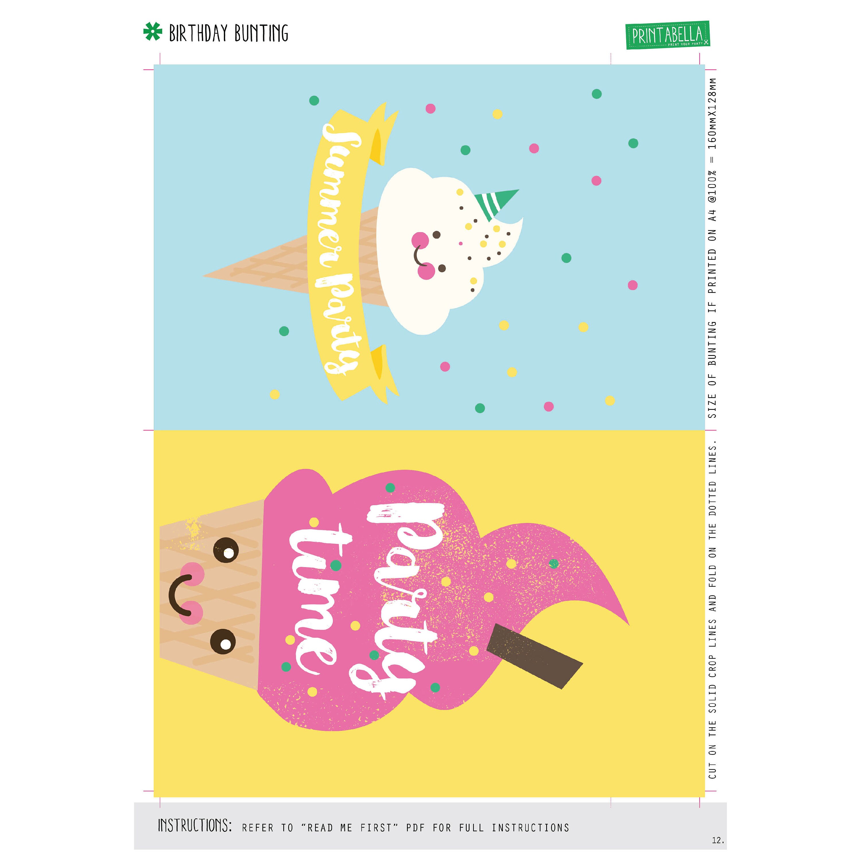 ICE CREAM Bunting Instant Download Party Printables Editable Ice-cream ...