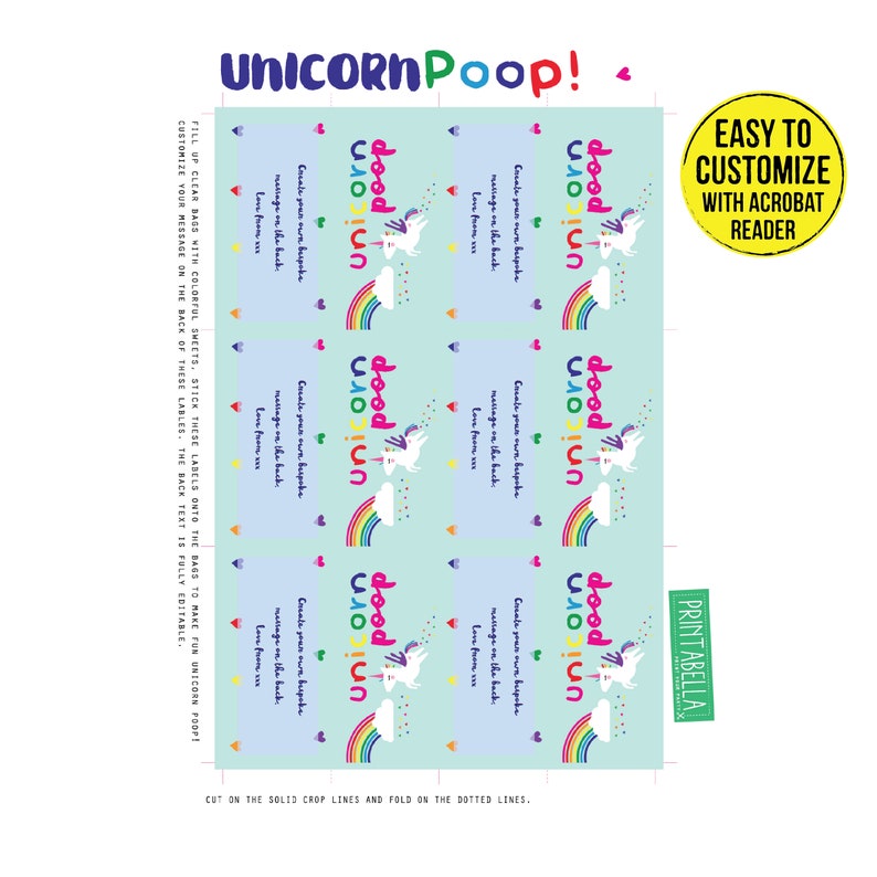 Editable Rainbow Unicorn Poop Rainbow Unicorn Printables Rainbow ...