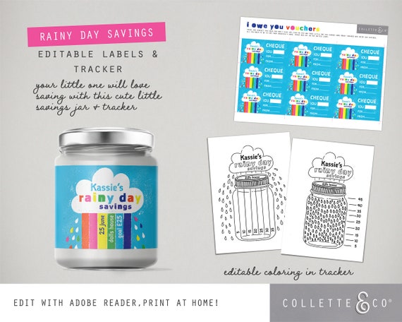 Savings Jar PRINTABLE label for kids - rainy day savings by Collette ...