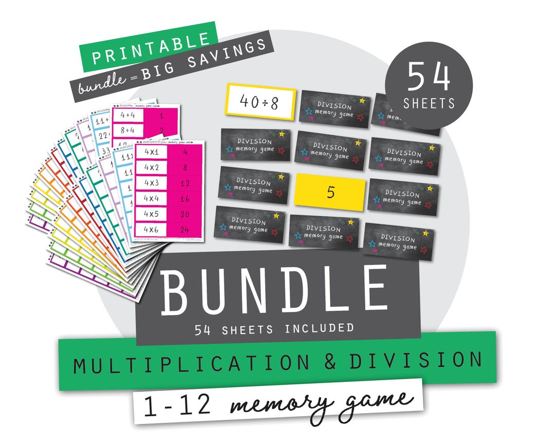 Paquete de juegos de memoria imprimibles de multiplicación y división ...