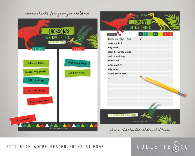 CHORE CHART for Kids Printable Dinosaur Theme Perfect Dino Fans - Etsy