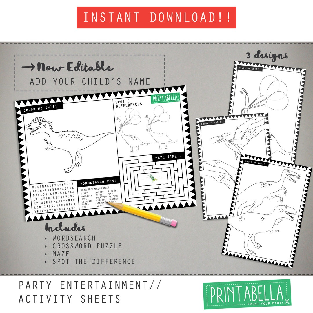 Printable Dinosaur Activity Sheets Party Entertainment Coloring Sheet ...