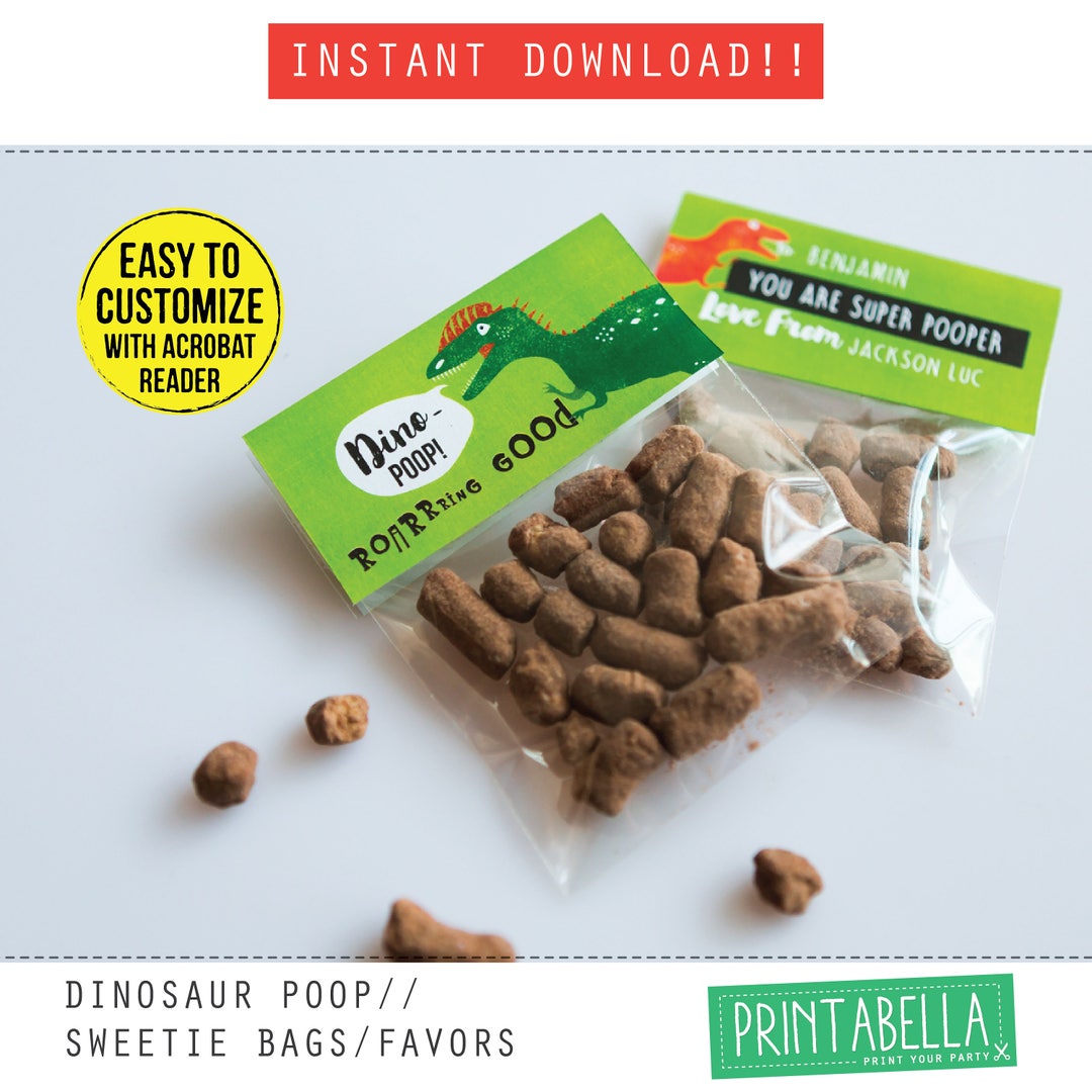 Dinosaur Poop Printables EDITABLE Dino Poop Party Favours Sweetie Bags ...