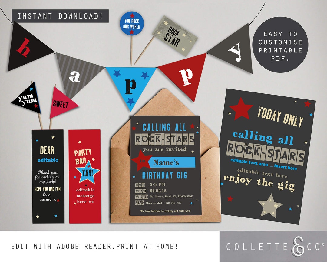 Rock Star Party Theme PRINTABLES, Editable Rock Star Party Theme - Etsy