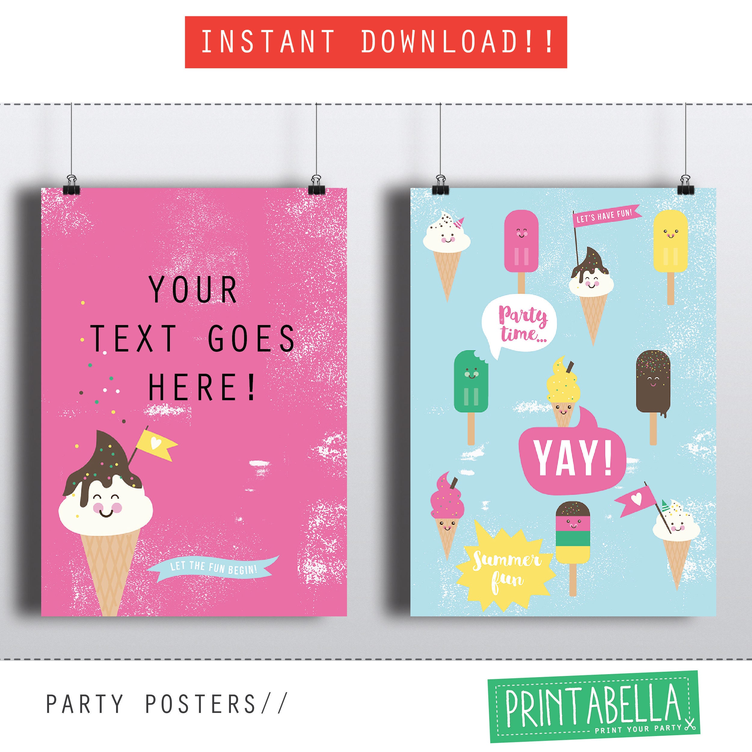 Ice Cream Party Poster Pack: Editable Party Decor (digital Download) - Etsy