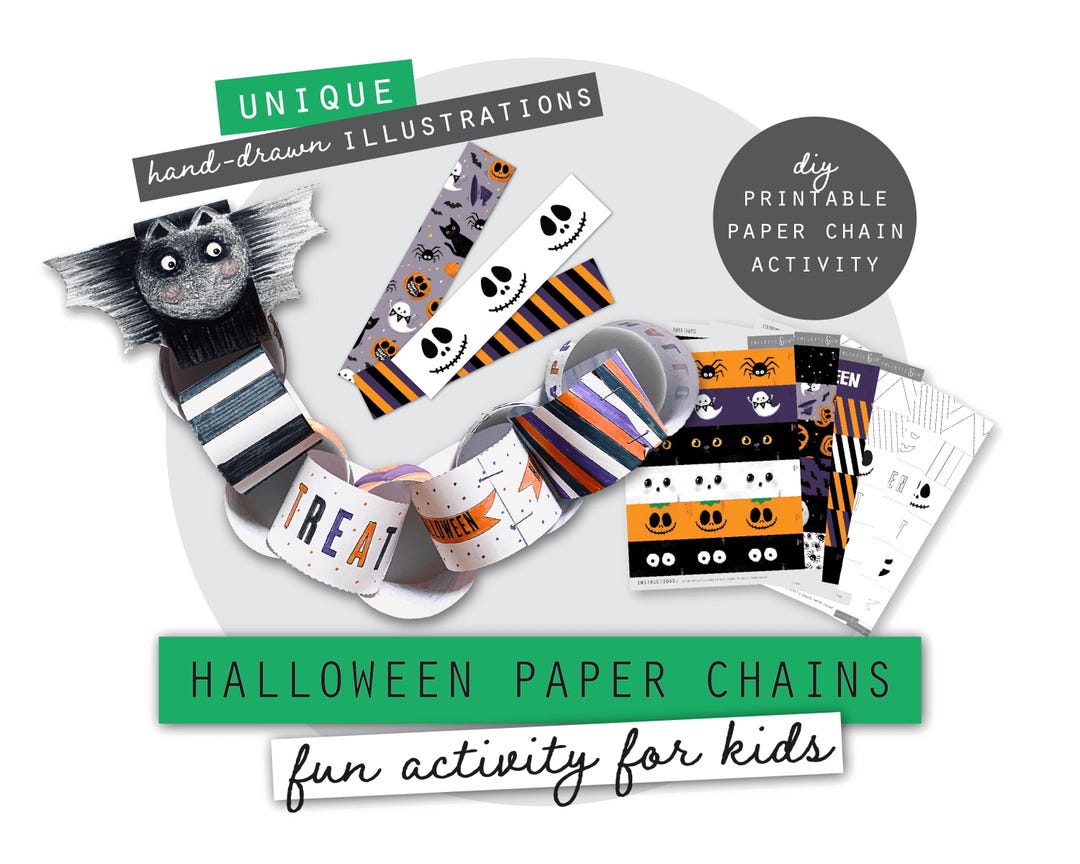 Halloween Paper Chain Decorations – Printable DIY Colouring Activity ...
