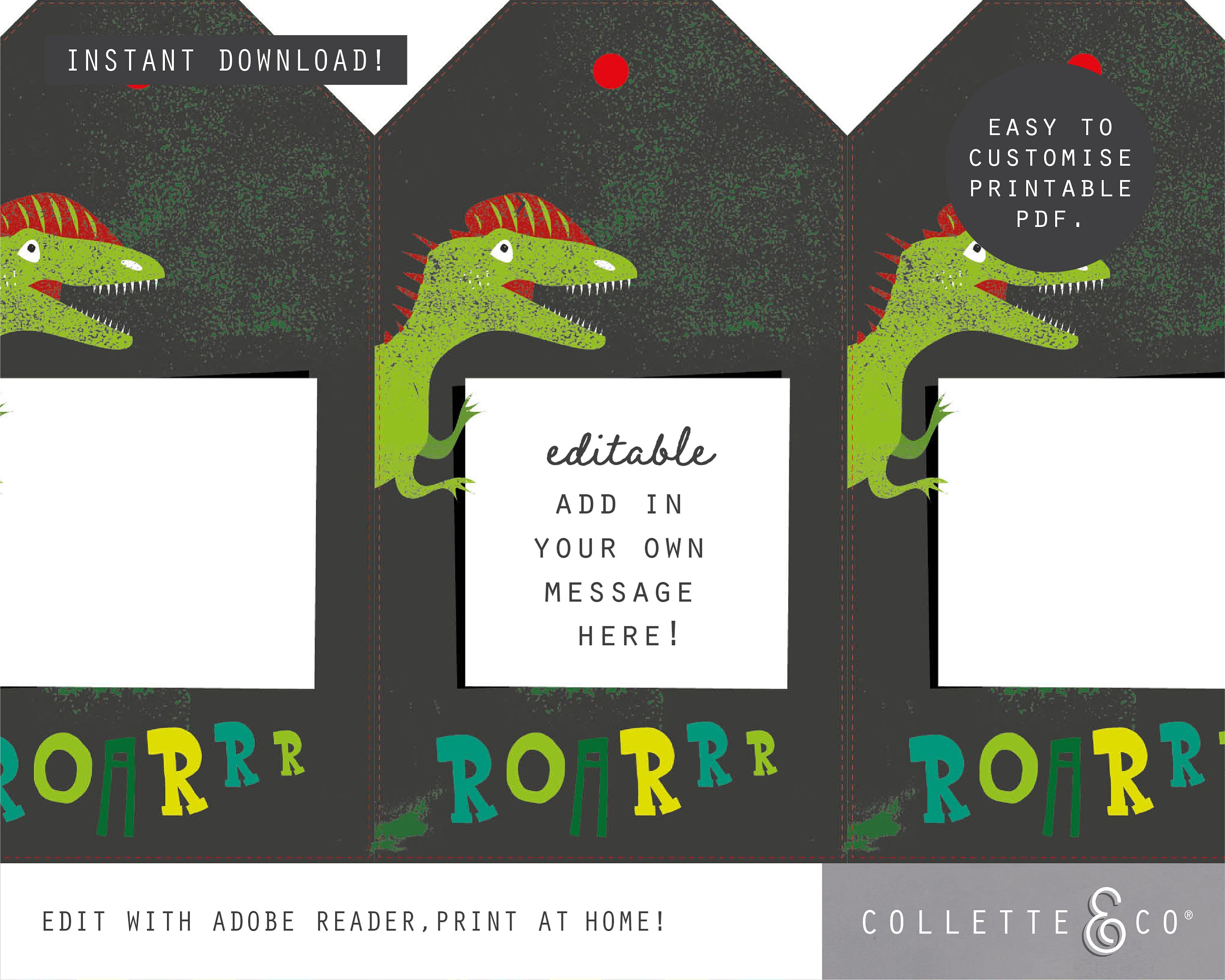 Printable Dinosaur Gift Wrap PRINTABLE and Editable Gift Tags and ...