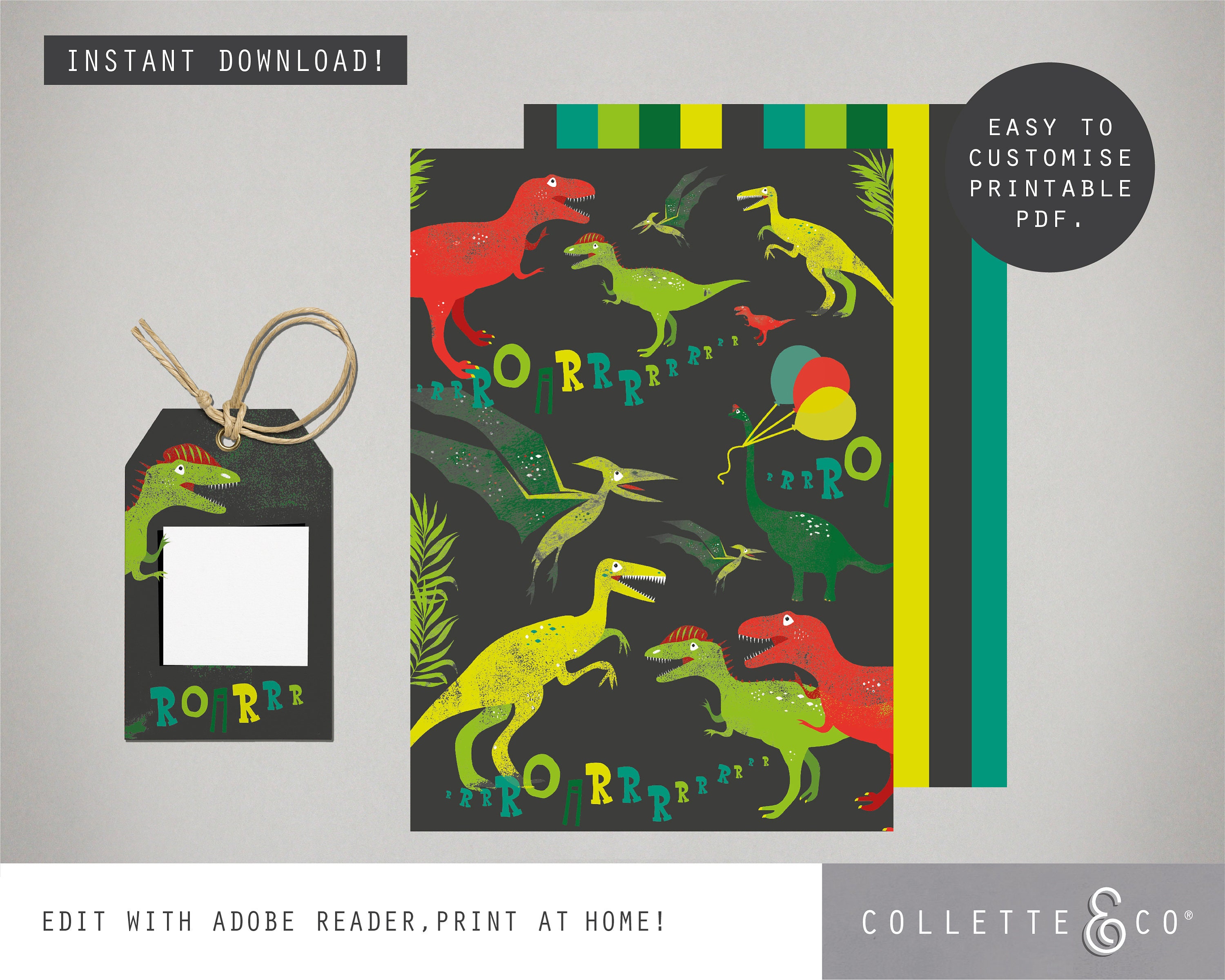 Printable Dinosaur Gift Wrap PRINTABLE and Editable Gift Tags and ...