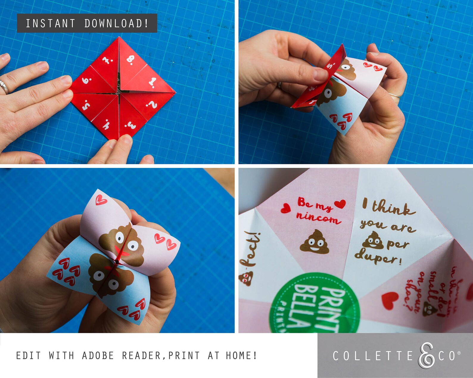 POOP EMOJI Paper Fortune Teller Paper Origami Fortune Teller Kids Paper ...