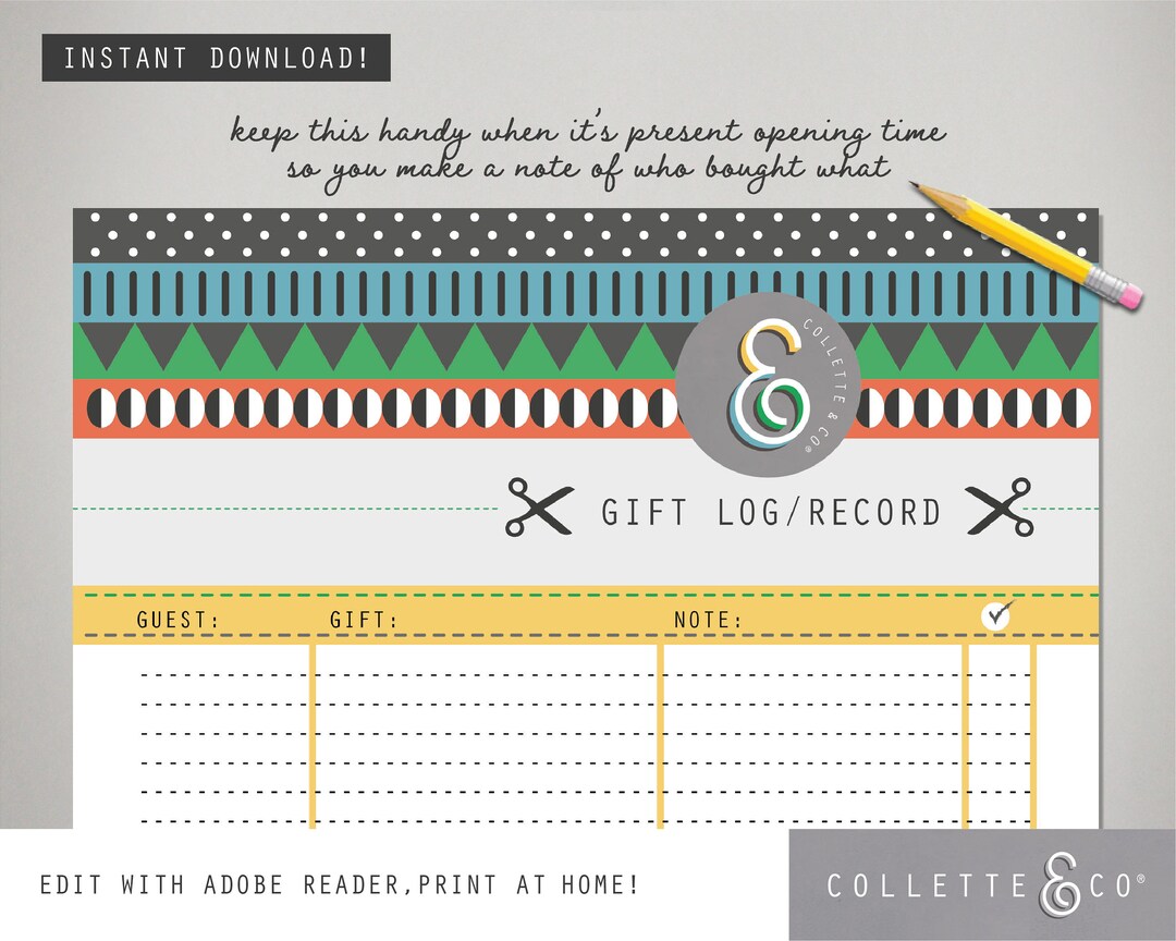 Printable Gift Log Instant Download Gift Tracker for Kids Party Thank ...