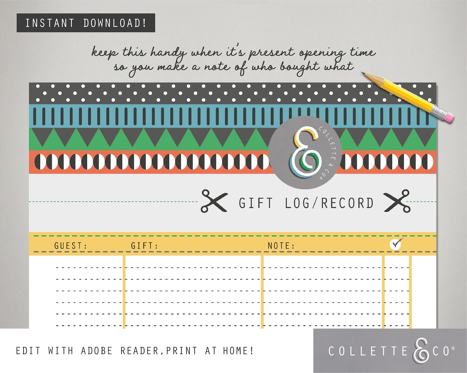 Printable Gift Log Instant Download Gift Tracker for Kids Party Thank ...