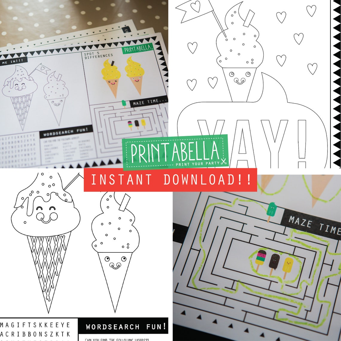 ICE CREAM Activity Sheets for Kids Party Entertainment Coloring Sheets ...