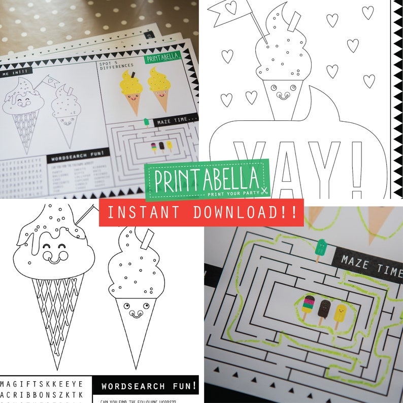 ICE CREAM Activity Sheets for Kids Party Entertainment Coloring Sheets ...