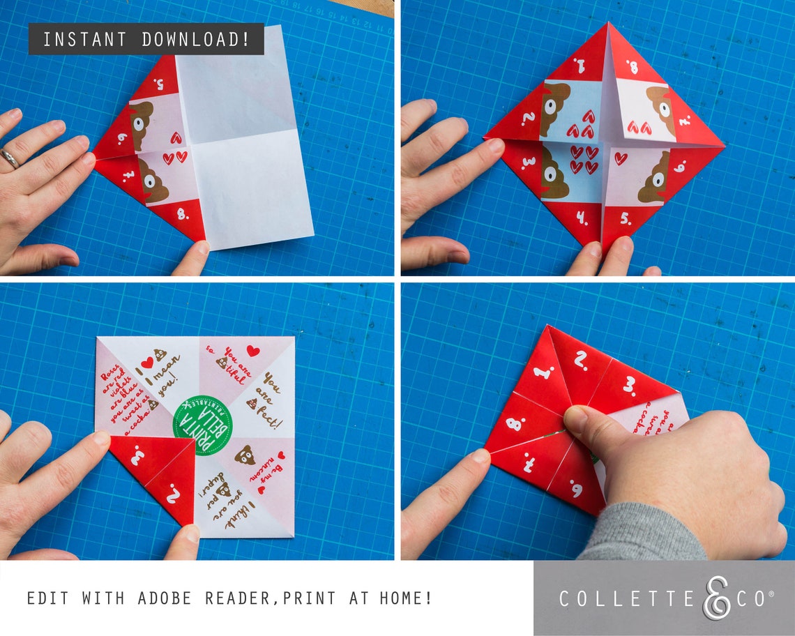 POOP EMOJI Paper Fortune Teller Paper Origami Fortune Teller Kids Paper ...