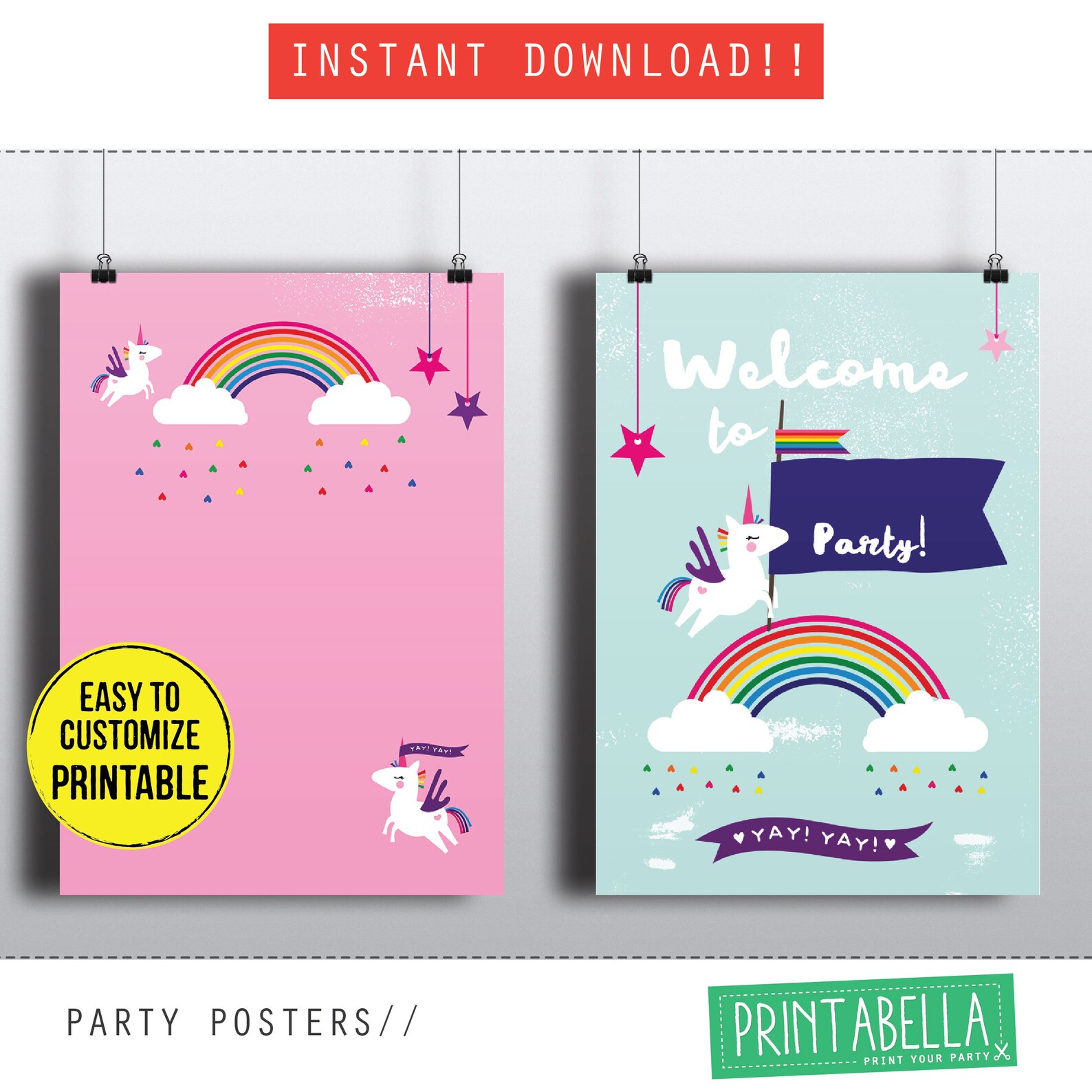 Rainbow Unicorn Party Poster PACK With 4 Editable UNICORN RAINBOW Party ...