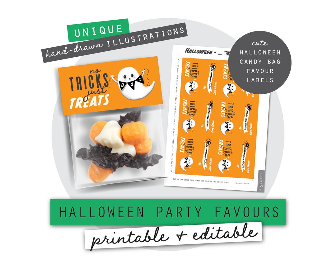 Halloween Candy Bag Toppers | No Tricks Just Treats Printable | Treat ...