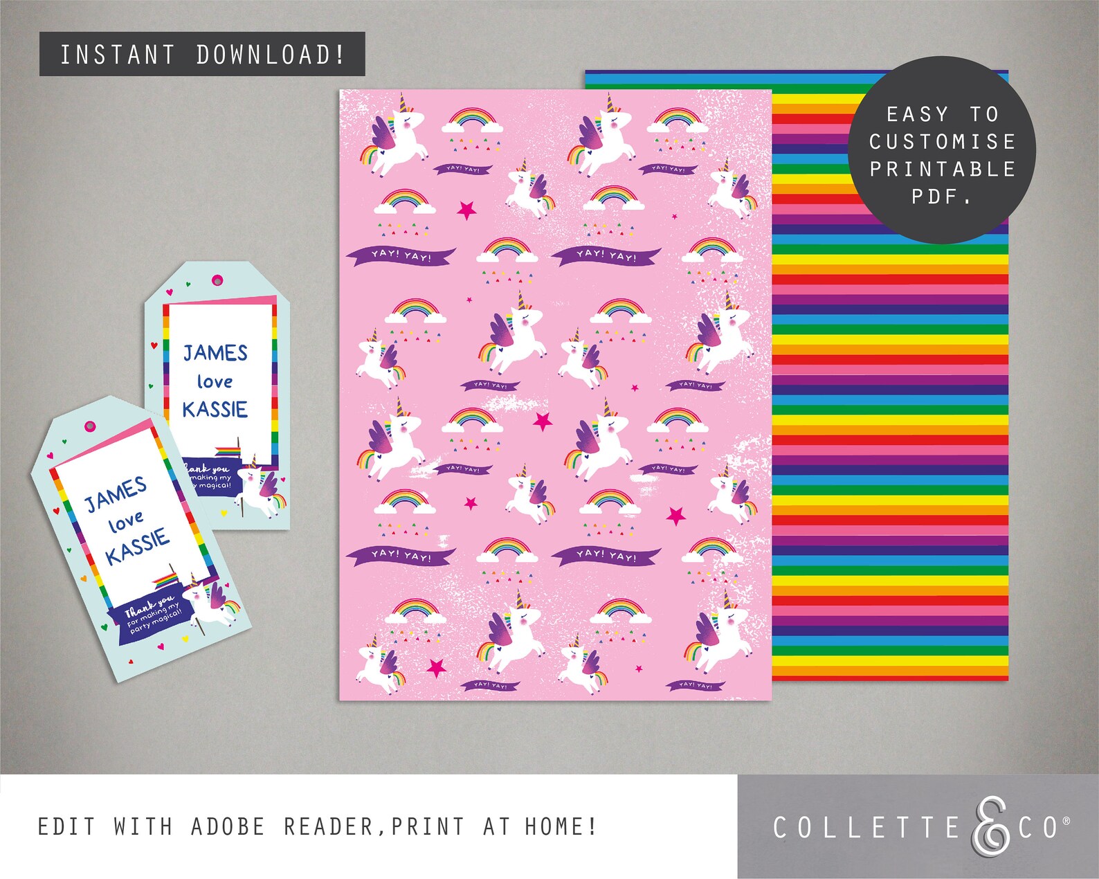 UNICORN RAINBOW Printable Gift Tags UNICORN Printable Wrapping - Etsy