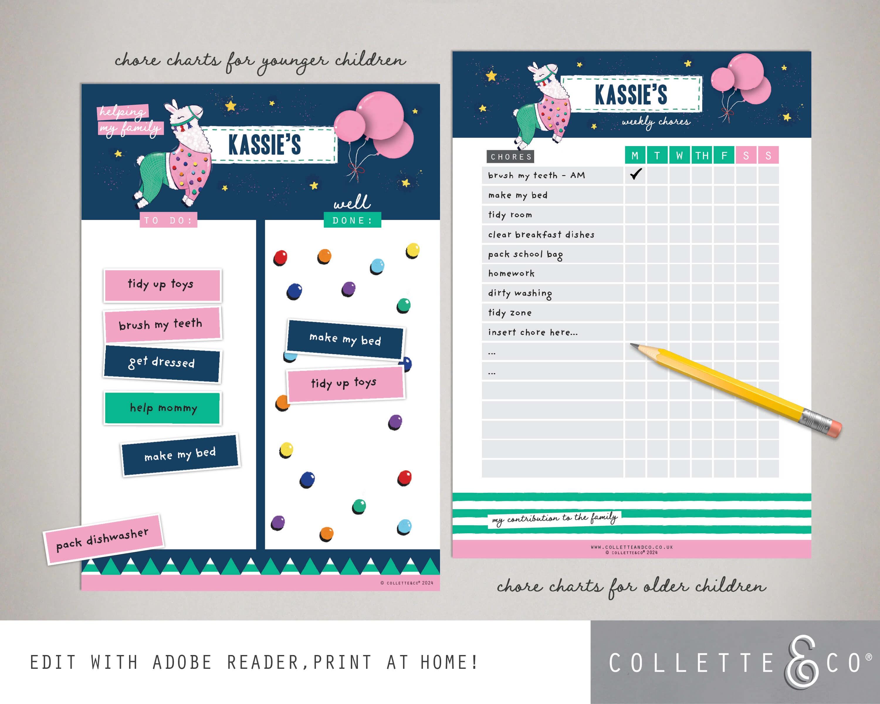 Printable Llama Chore Chart for Kids | Reward Chart & Weekly Planner ...