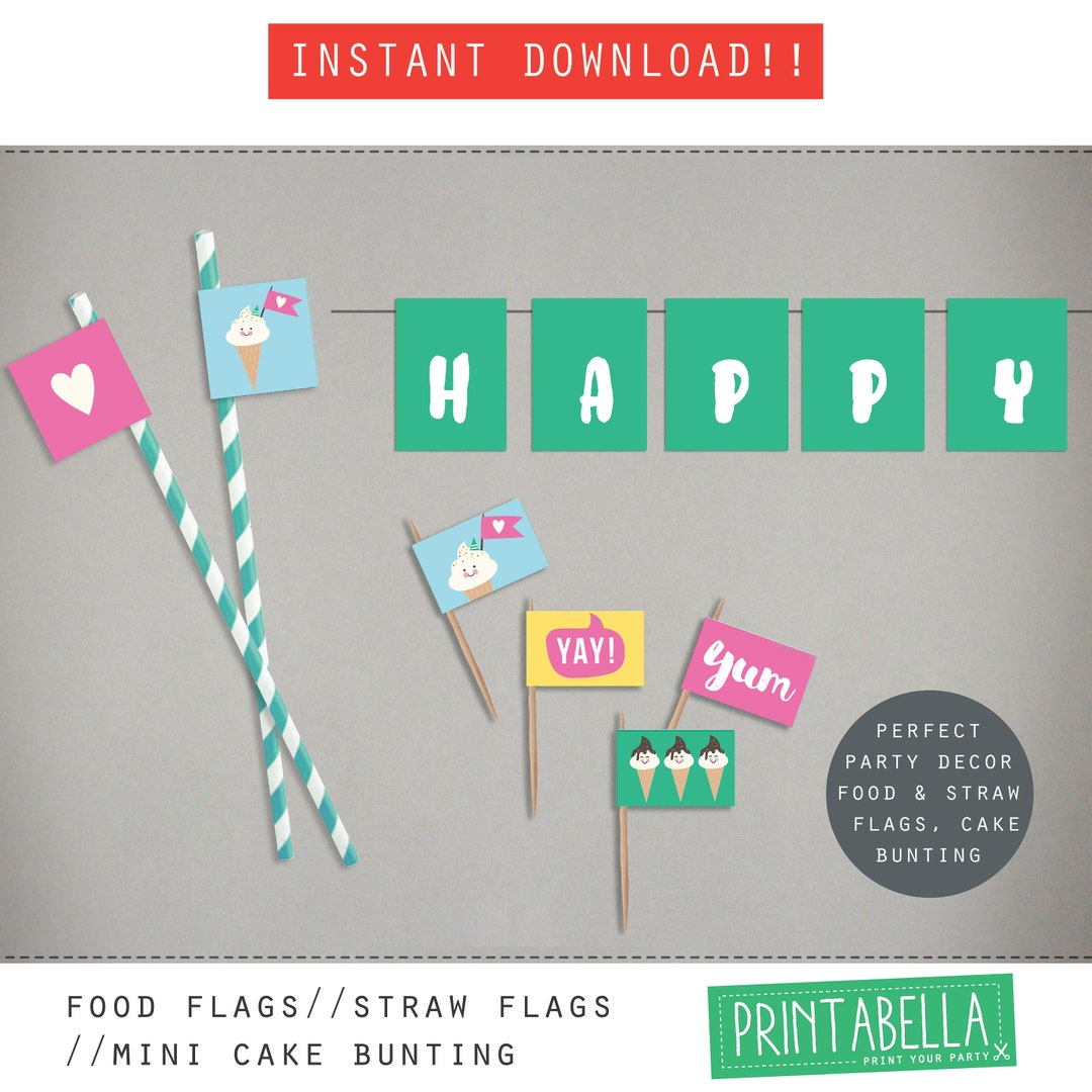 ICE CREAM Printables Party Food Flags Ice-cream Party Straw Flags With ...