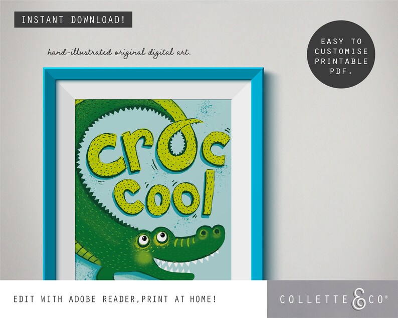CROC COOL Animal Affirmation Digital Wall Art - Editable Children's ...