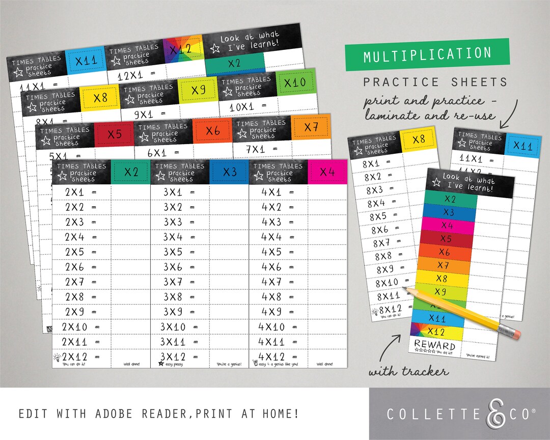 PRINTABLE Multiplication 1-12 Times Table Practice Sheets - Etsy