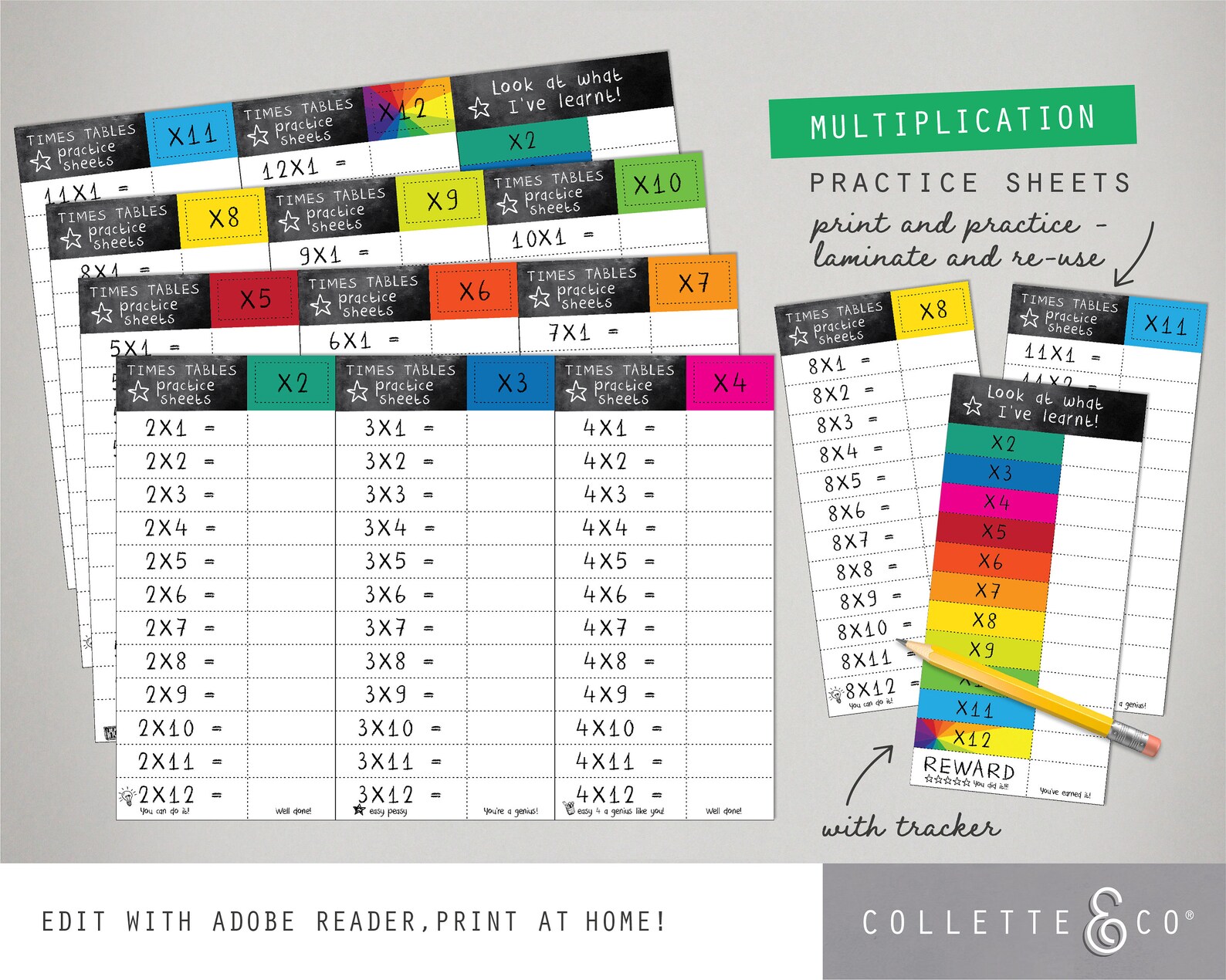 PRINTABLE Multiplication 1-12 Times Table Practice Sheets - Etsy