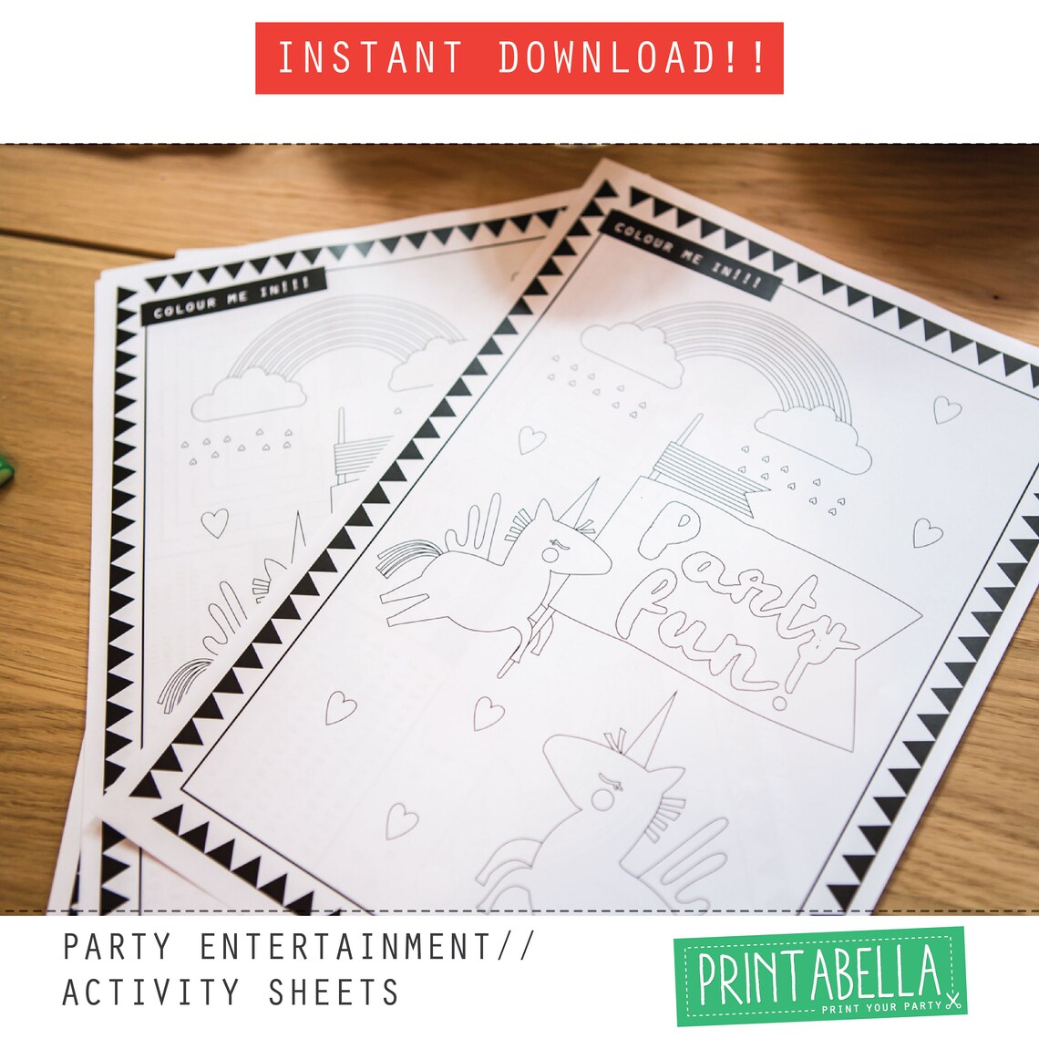 Rainbow Unicorn Activity Sheets for Kids Party Entertainment Coloring ...