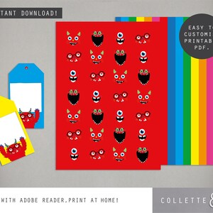 MONSTERS Printable Gift Tags MONSTER Printable Wrapping Paper Instant ...