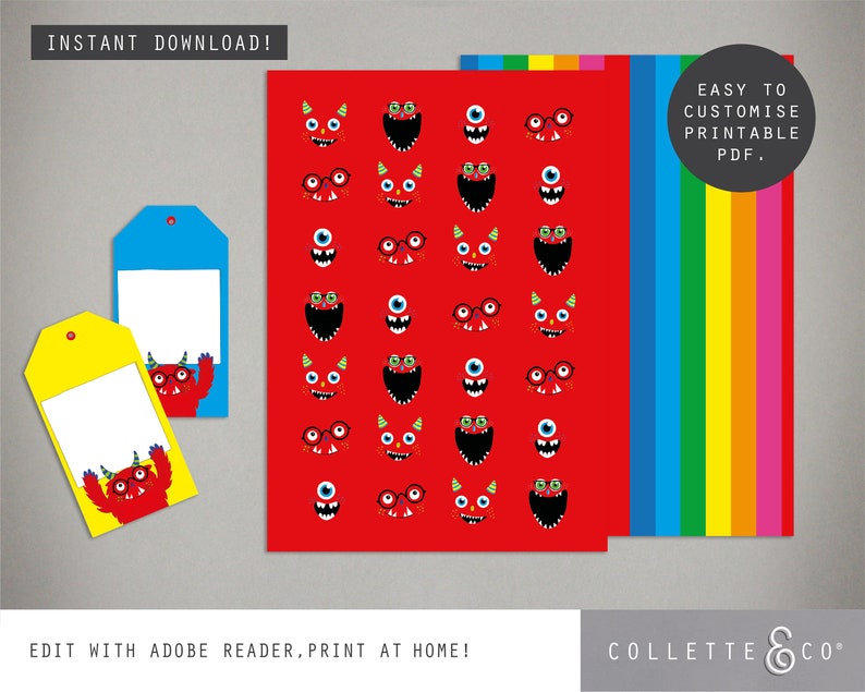 MONSTERS Printable Gift Tags MONSTER Printable Wrapping Paper Instant ...