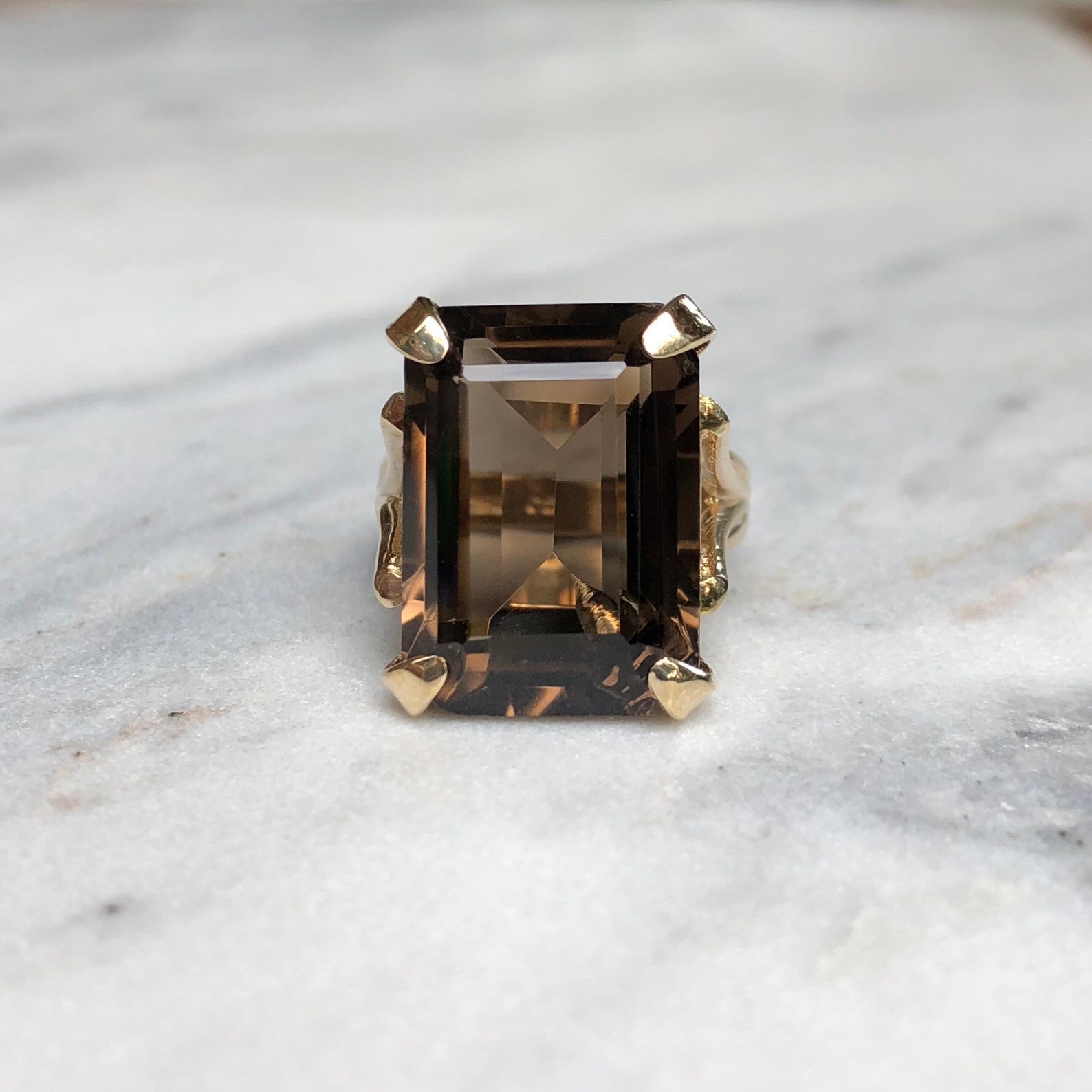 Emerald Cut Smokey Quartz Vintage Statement Ring Etsy
