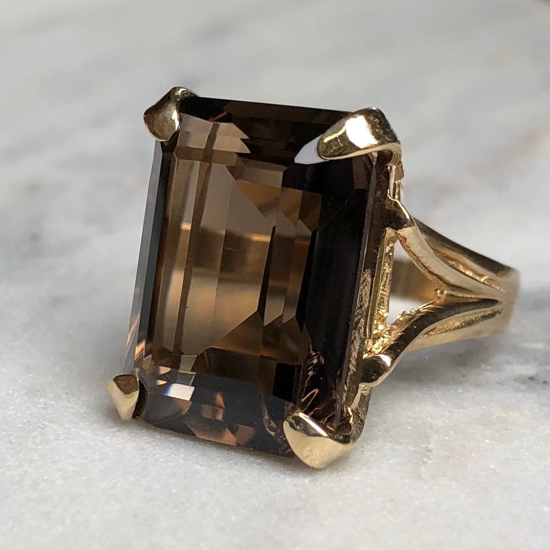 Emerald Cut Smokey Quartz Vintage Statement Ring Etsy