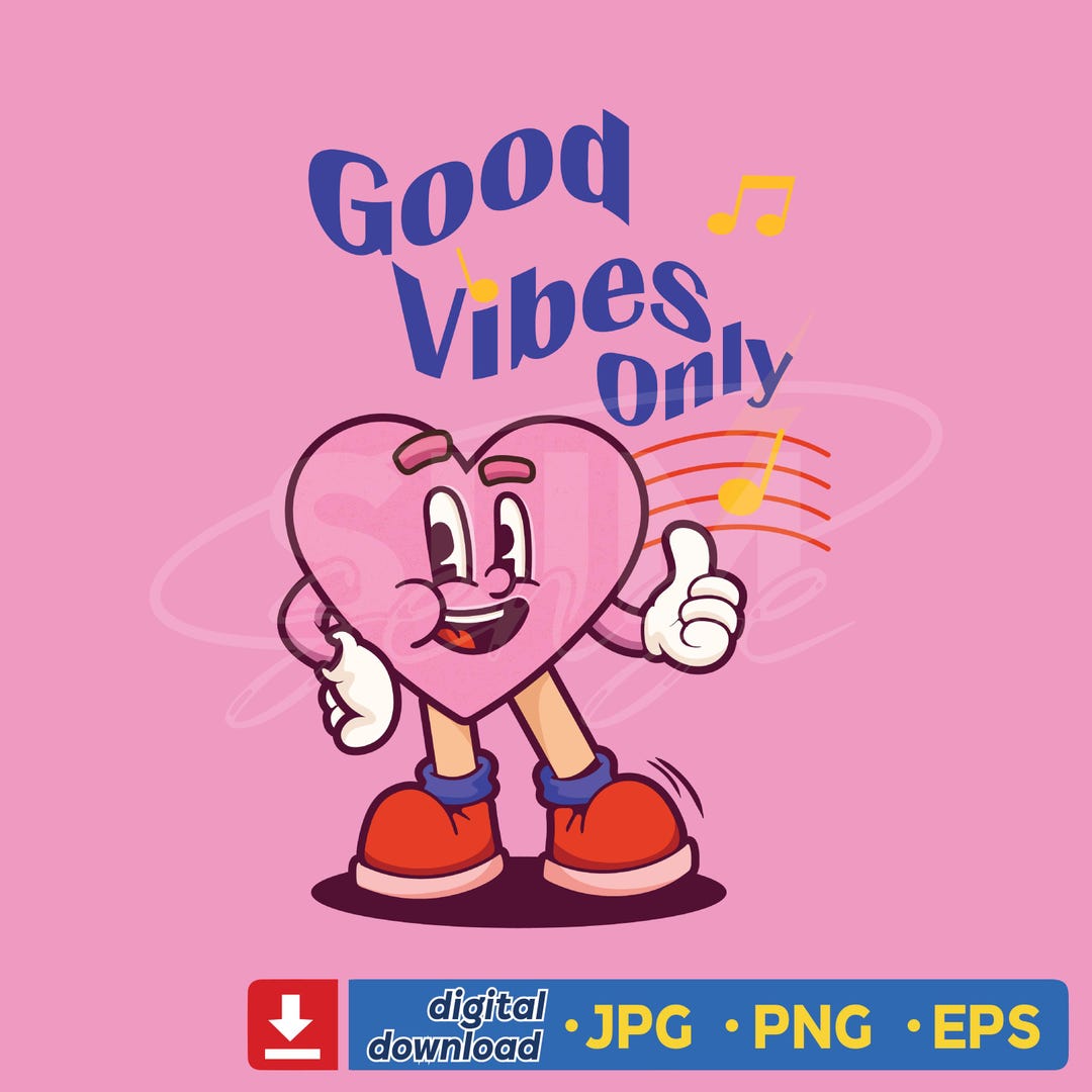 Good Vibes Only, Retro Heart Sound, Gift Ideas, Digital Downloads ...