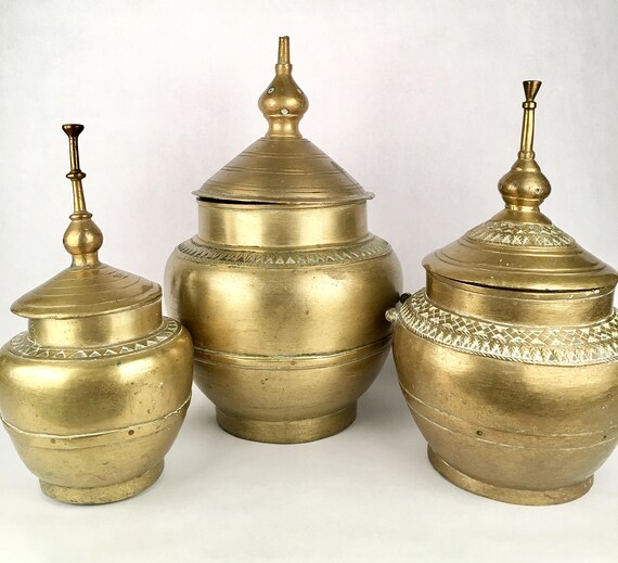 Pots en laiton avec couvercles lot de 3 | Etsy