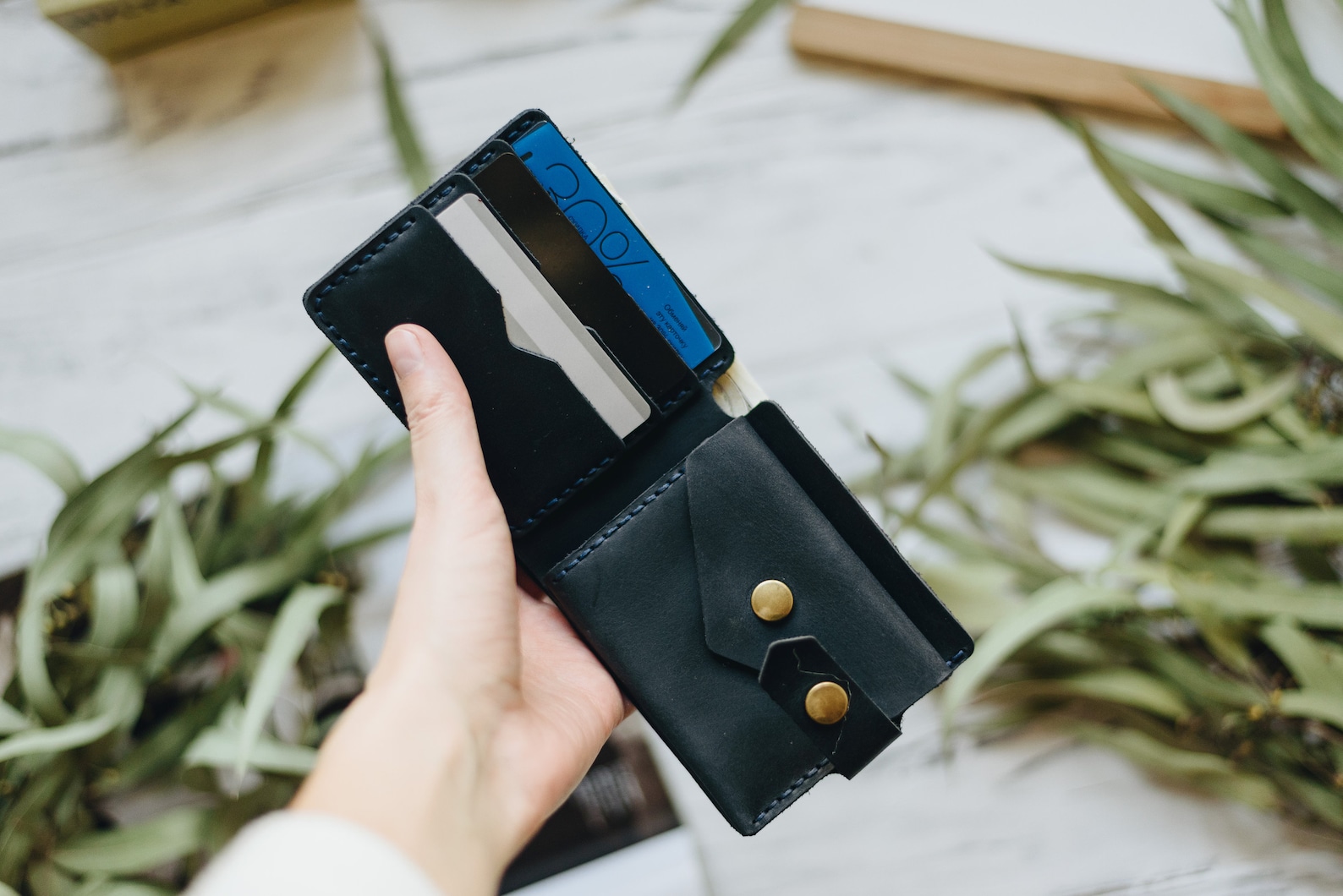 Blue Leather Women's Mini Wallet Small Wallet Mens - Etsy