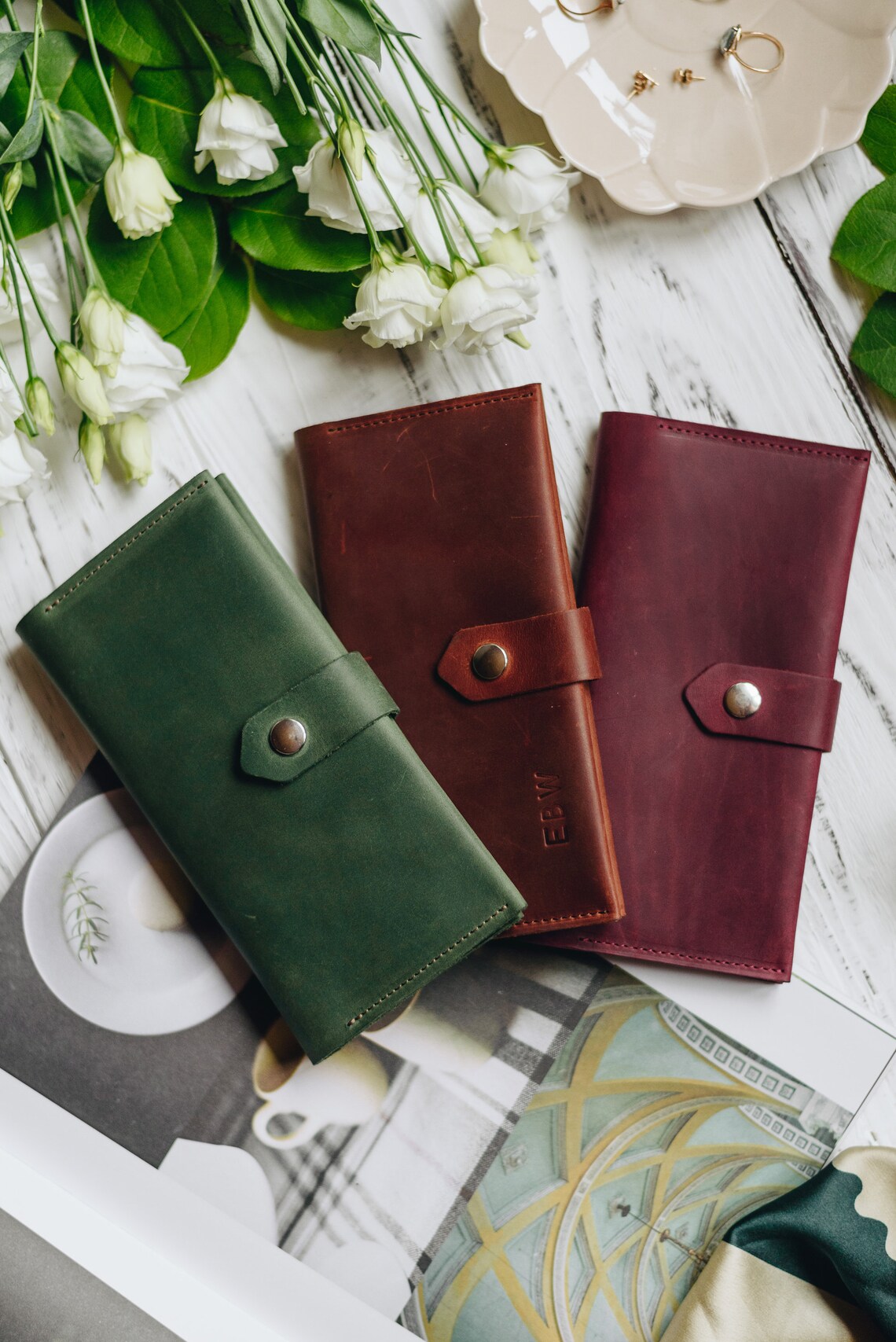 Green Leather Wallet Leather Wallet Women's Leather - Etsy