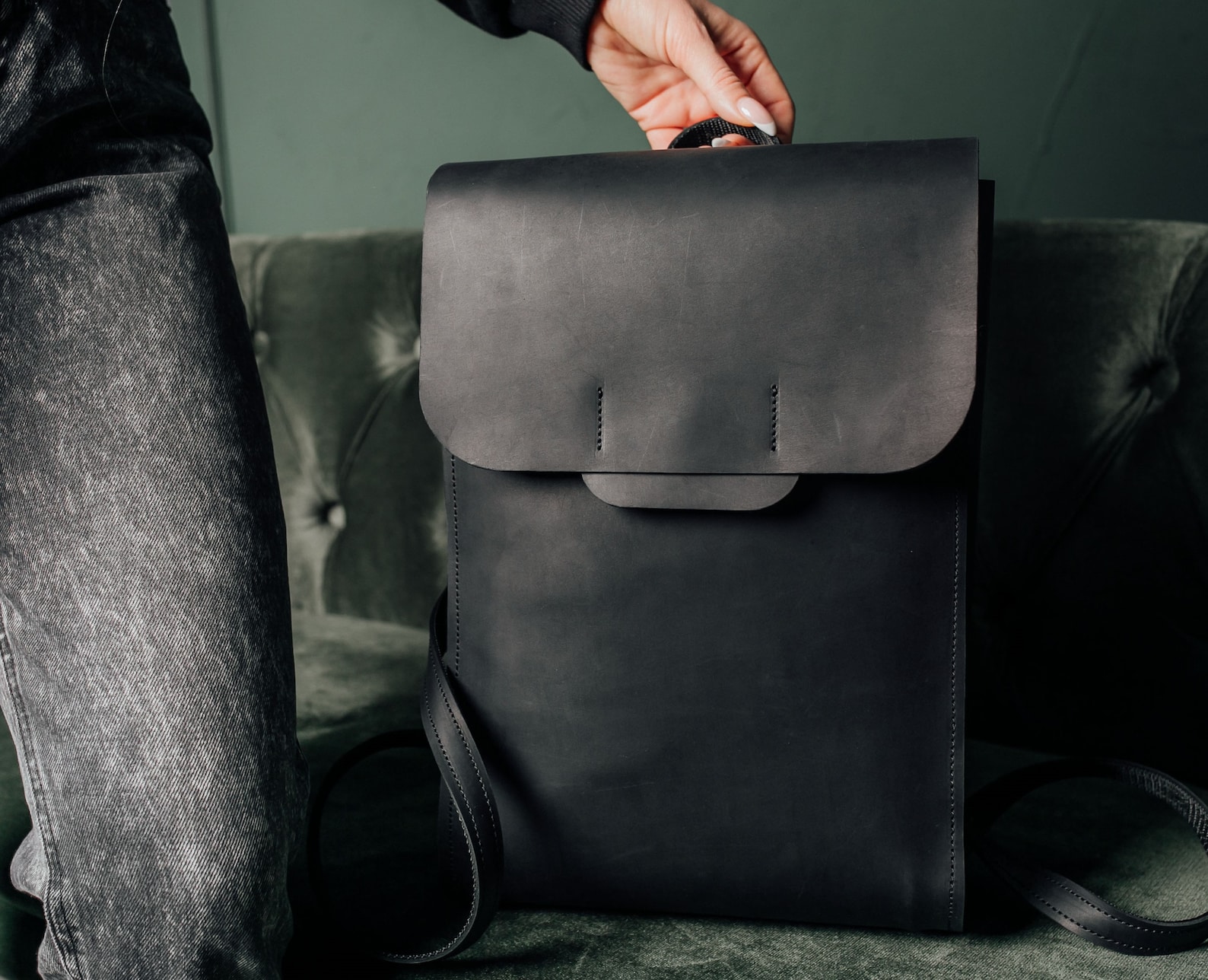 Leather Green Backpack,laptop Travel Rucksack Leather,leather MacBook ...